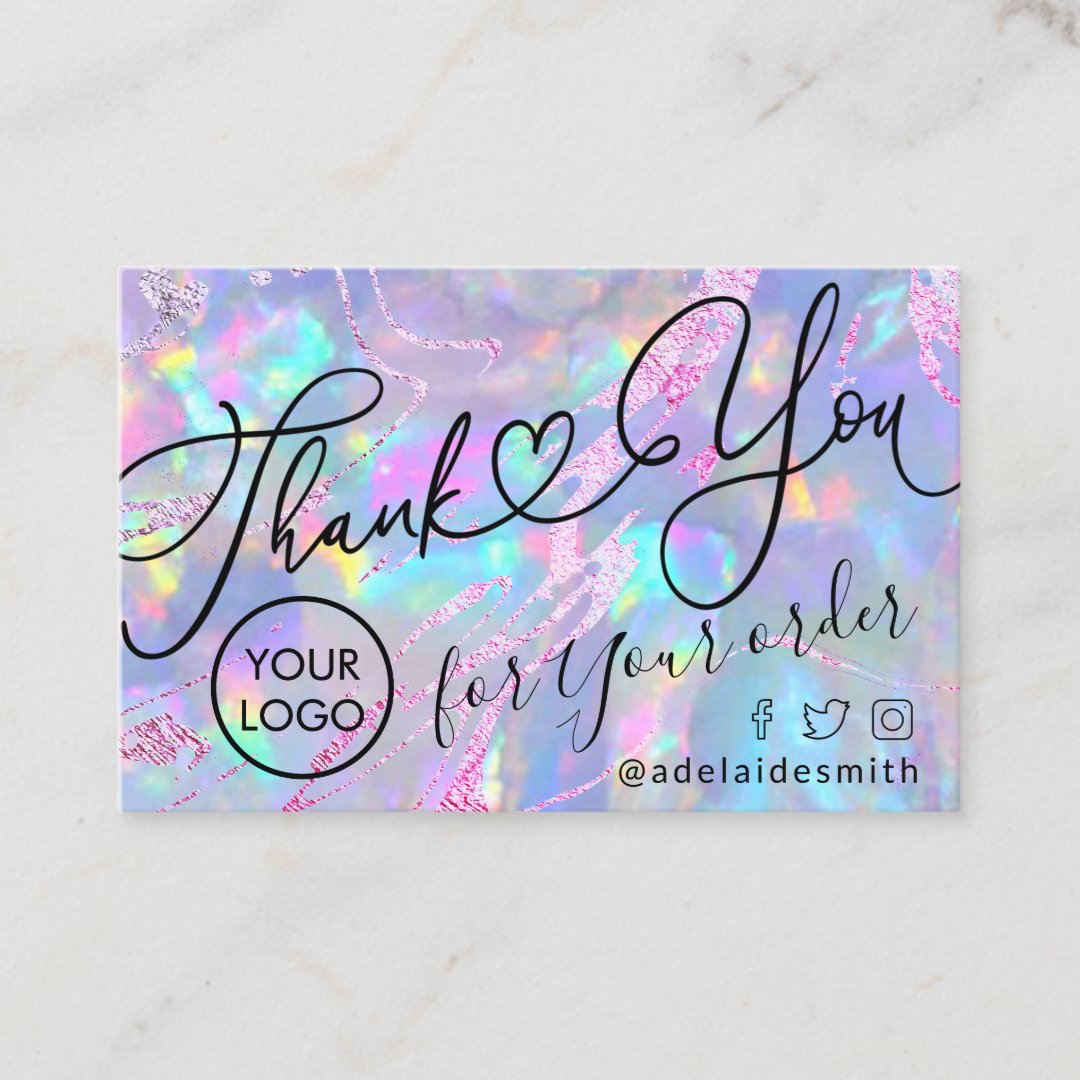 thank you script opal texture business card | Zazzle