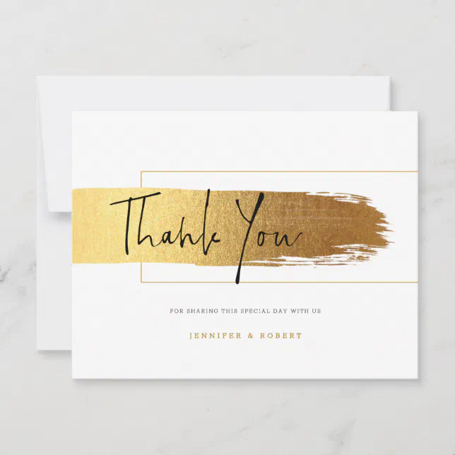 Thank you script typography gold brushstroke | Zazzle