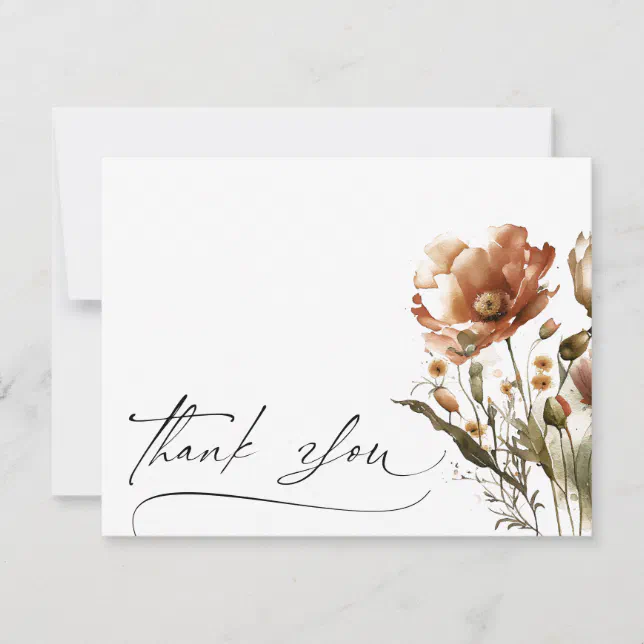 Thank You Script Watercolor Wildflowers Note Card | Zazzle