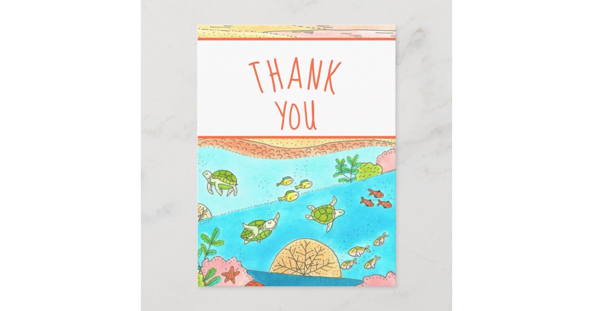 Thank You Sea Turtles Art Postcard | Zazzle