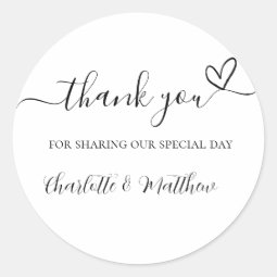 Thank you sharing our day bride groom wedding classic round sticker ...
