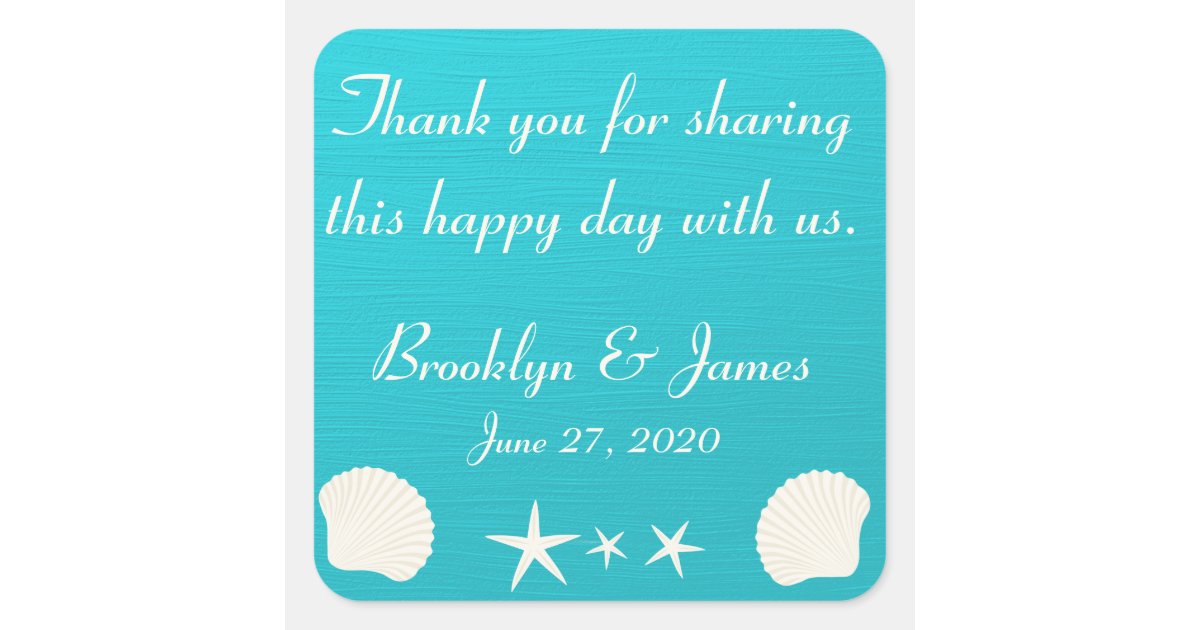 Thank You Shells On Beach Wedding Stickers | Zazzle