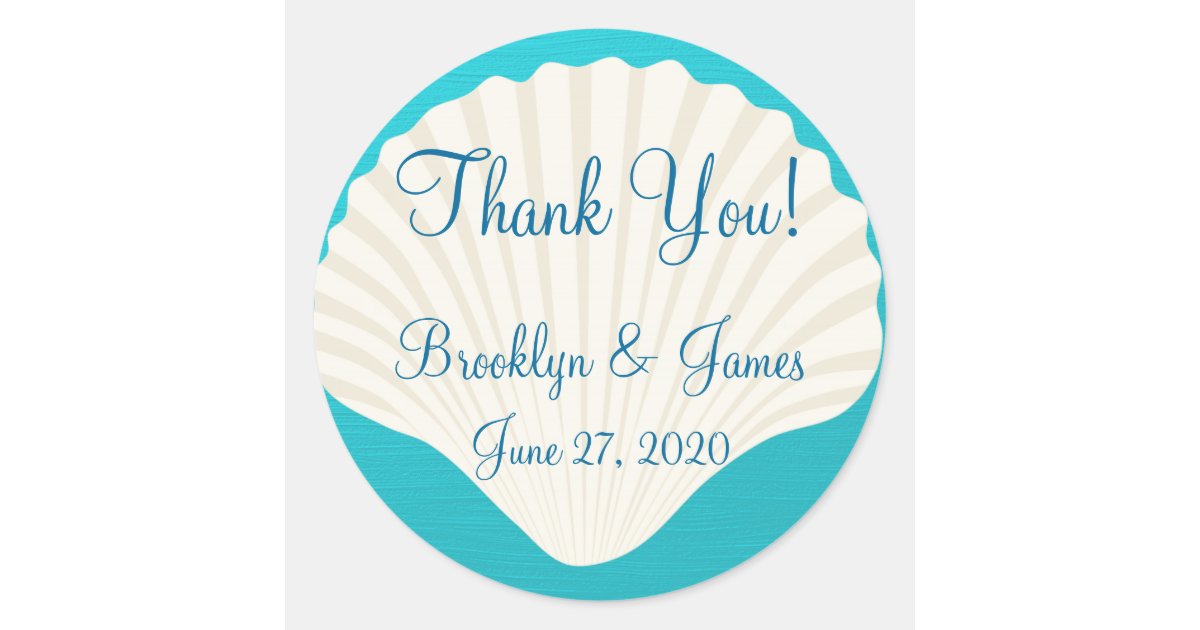 Thank You Shells On Beach Wedding Stickers | Zazzle
