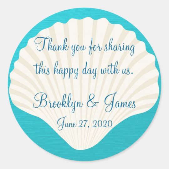 Thank You Shells On Beach Wedding Stickers | Zazzle.com