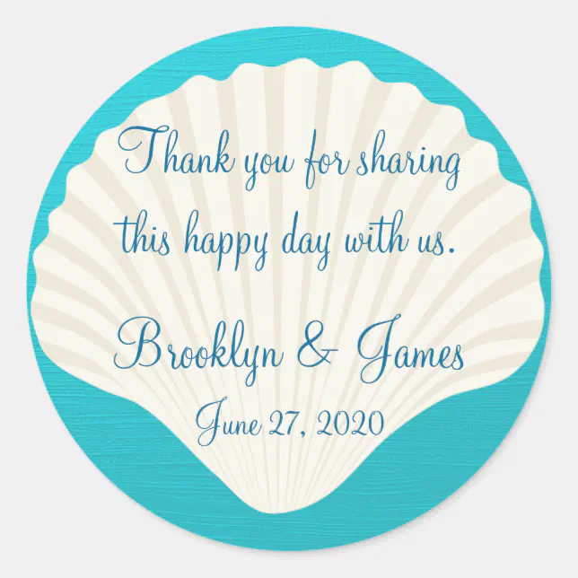 Thank You Shells On Beach Wedding Stickers | Zazzle