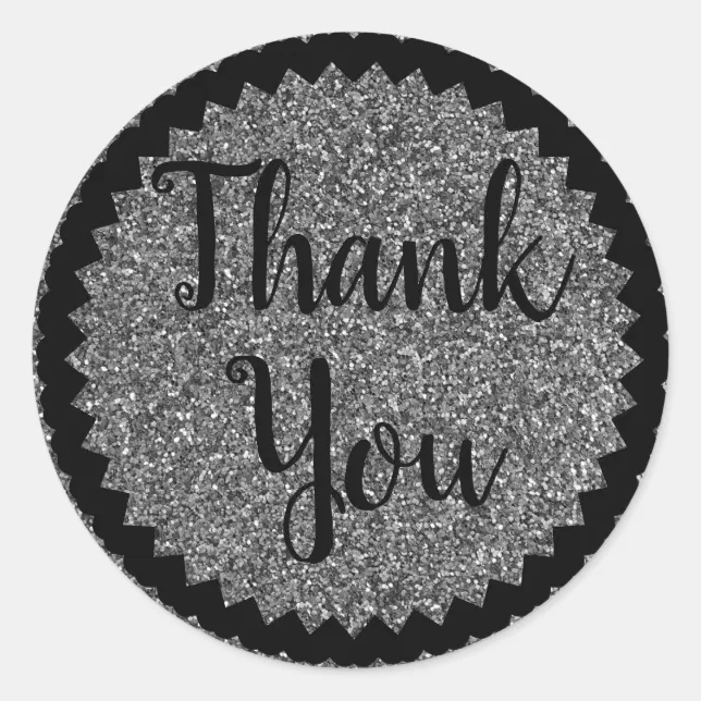 Thank You Silver Glitter Classic Round Sticker | Zazzle