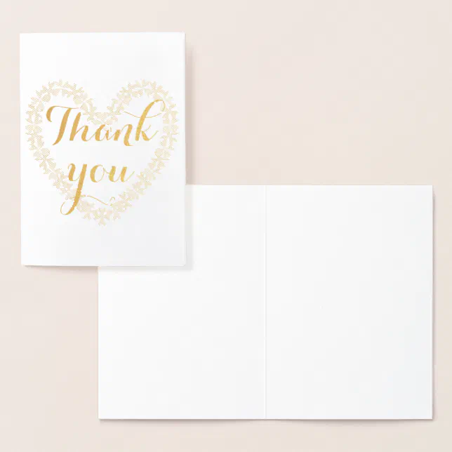 Thank You Simple Blank Cute Heart White Foil Card | Zazzle