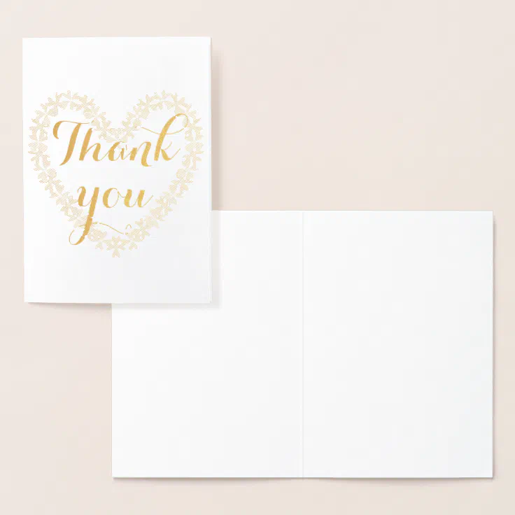 Thank You Simple Blank Cute Heart White Foil Card | Zazzle