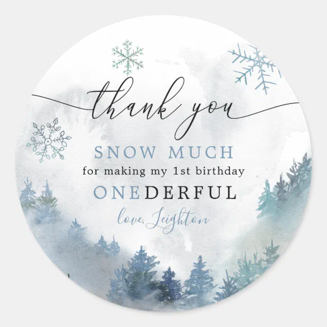 Thank You Snow Much Boy 1st Birthday Favor Classic Round Sticker | Zazzle