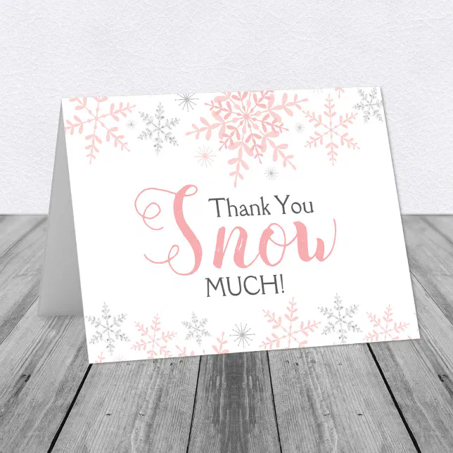Thank You SNOW Much Pink Winter Baby Shower Note Card | Zazzle