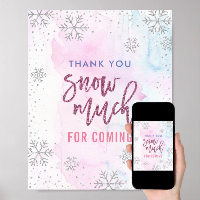Thank You SNOW Much Snowflake Glitter Magenta Poster | Zazzle