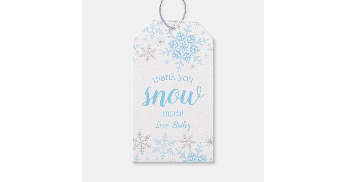 Thank You SNOW Much Winter ONEderland Blue Silver Gift Tags | Zazzle