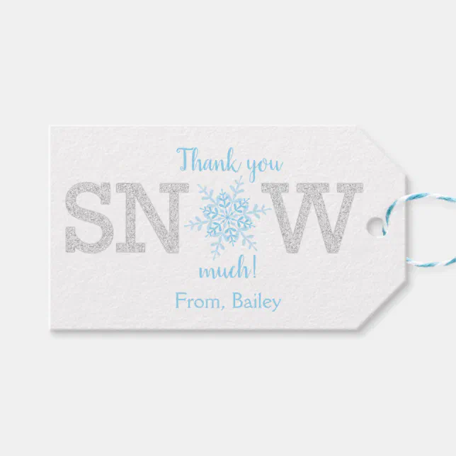 Thank You SNOW Much Winter ONEderland Blue Silver Gift Tags | Zazzle