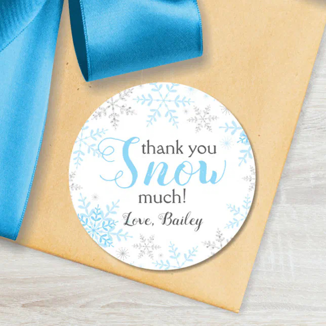 Thank You SNOW Much Winter ONEderland Blue Snow Classic Round Sticker ...