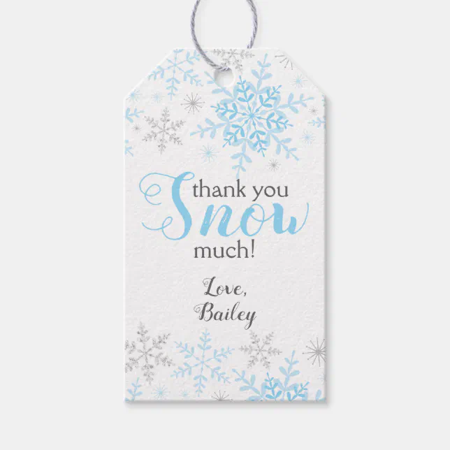 Thank You SNOW Much Winter ONEderland Blue Snow Gift Tags | Zazzle