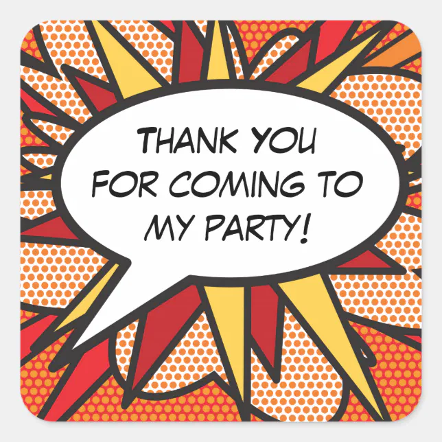 THANK YOU Speech Bubble Fun Retro Comic Book Square Sticker | Zazzle