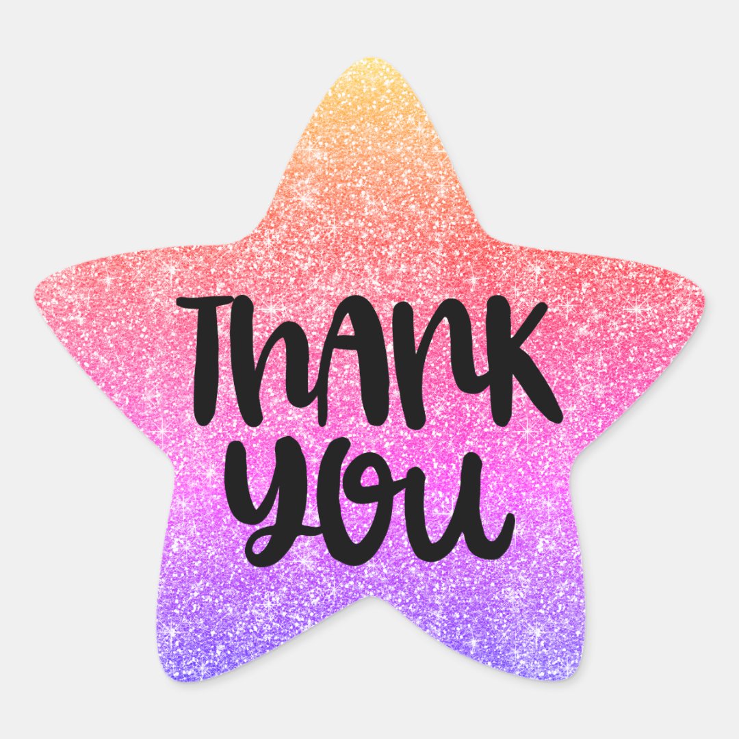 Thank you star glitter pastel sticker | Zazzle