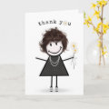 Thank You Stick Figure Girl with Daisies Card | Zazzle