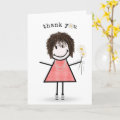 Thank You Stick Figure Girl with Daisies Card | Zazzle