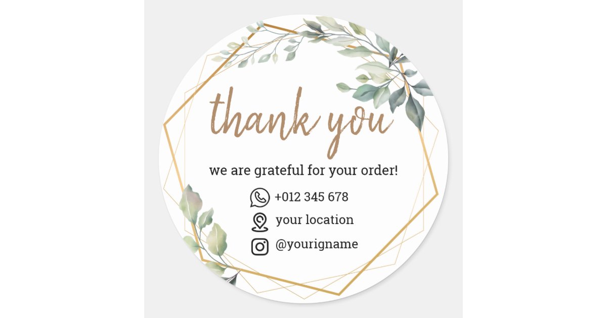 Thank You Sticker Modern Green Floral Leaves | Zazzle