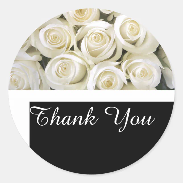 Thank You Stickers-White Roses Classic Round Sticker | Zazzle