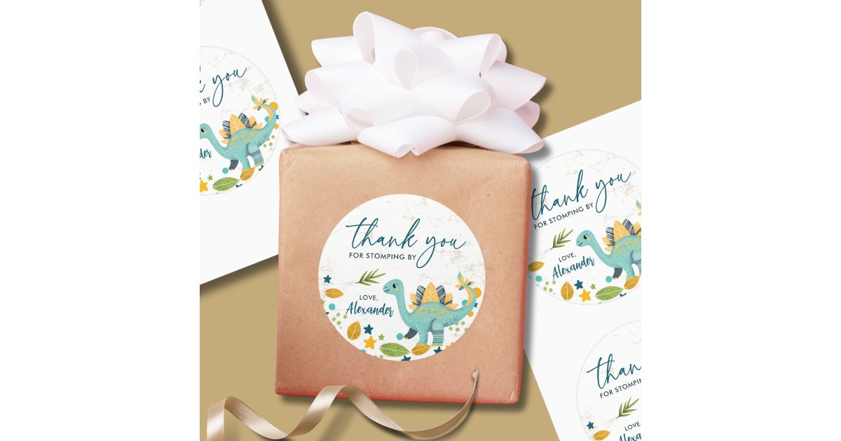 Thank You Stomping By Jurassic Dinosaur Birthday Classic Round Sticker ...