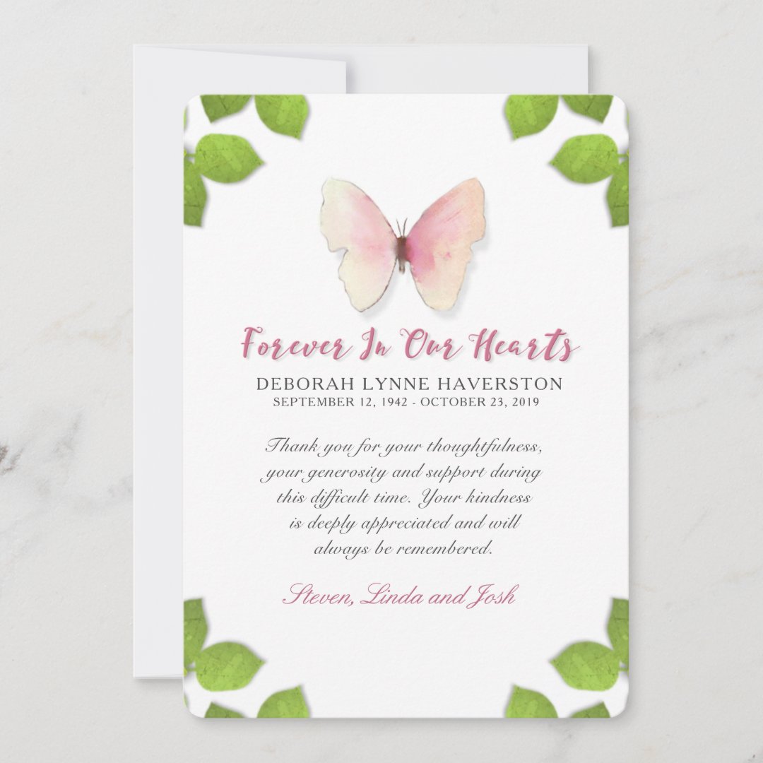 Thank You Sympathy Butterfly Memorial Card | Zazzle