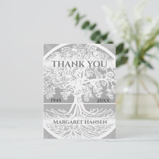 Thank You | Sympathy | Tree of Life Silver Postcard | Zazzle