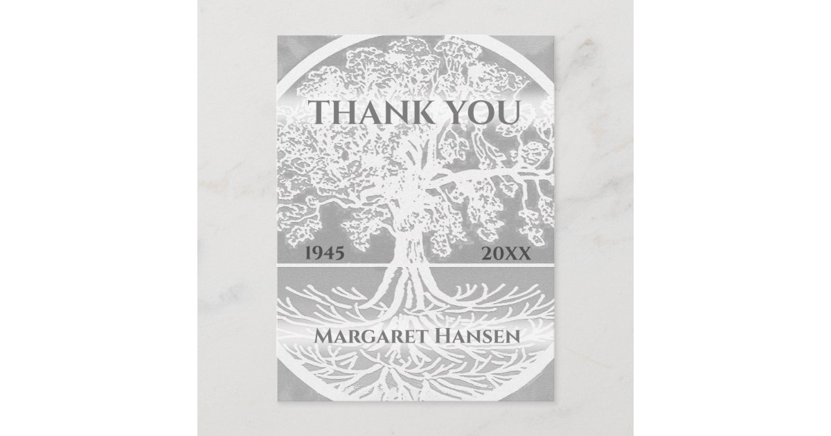 Thank You | Sympathy | Tree of Life Silver Postcard | Zazzle