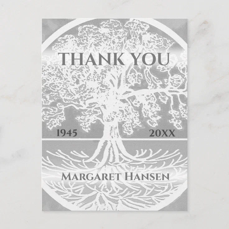 Thank You | Sympathy | Tree of Life Silver Postcard | Zazzle