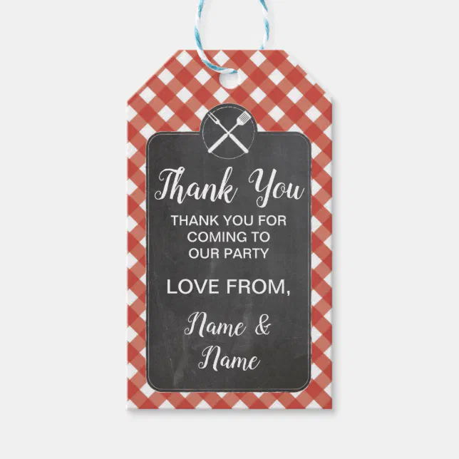 Thank You Tags Wedding Red Gingham BBQ Chalk | Zazzle