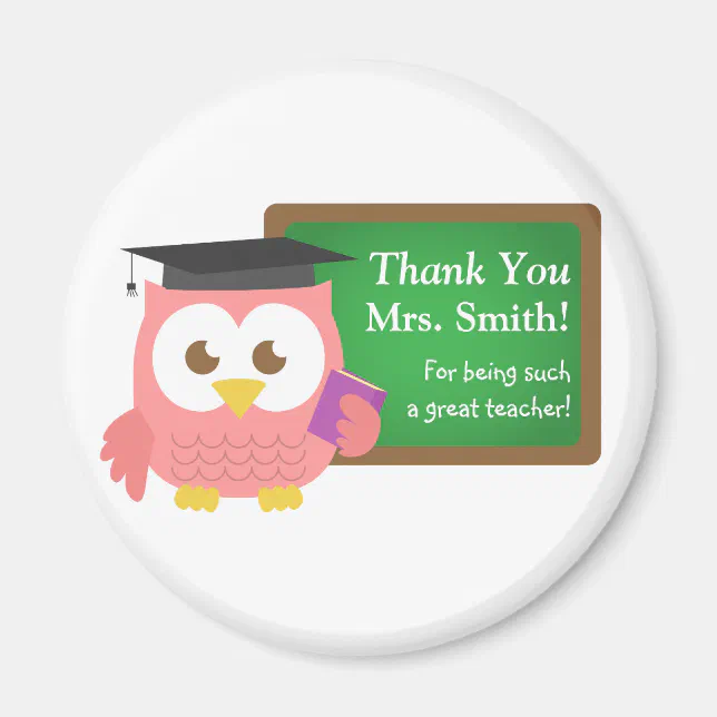 Thank you, Teacher Appreciation Day, Cute Pink Owl Magnet | Zazzle