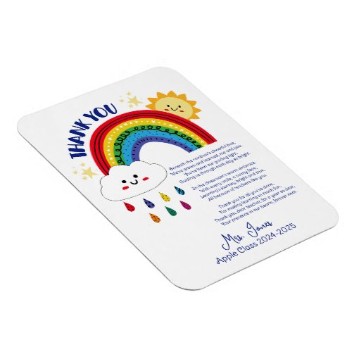 thank you teacher Appreciation rainbow cloud poem Magnet | Zazzle