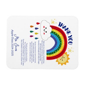 thank you teacher Appreciation rainbow cloud poem Magnet | Zazzle
