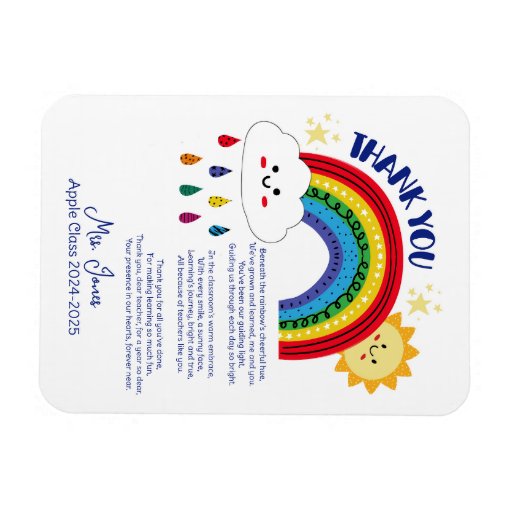 thank you teacher Appreciation rainbow cloud poem Magnet | Zazzle