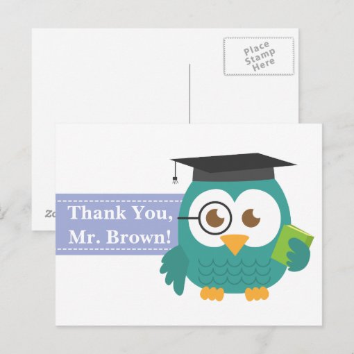 Thank You, Teacher Appreciation, Teacher Owl Postcard | Zazzle
