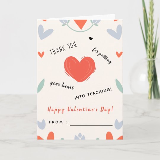 Thank You Teacher Appreciation Valentine's Day Card | Zazzle.com