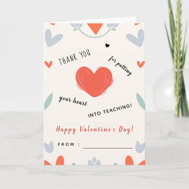 Thank You Teacher Appreciation Valentine's Day Card | Zazzle
