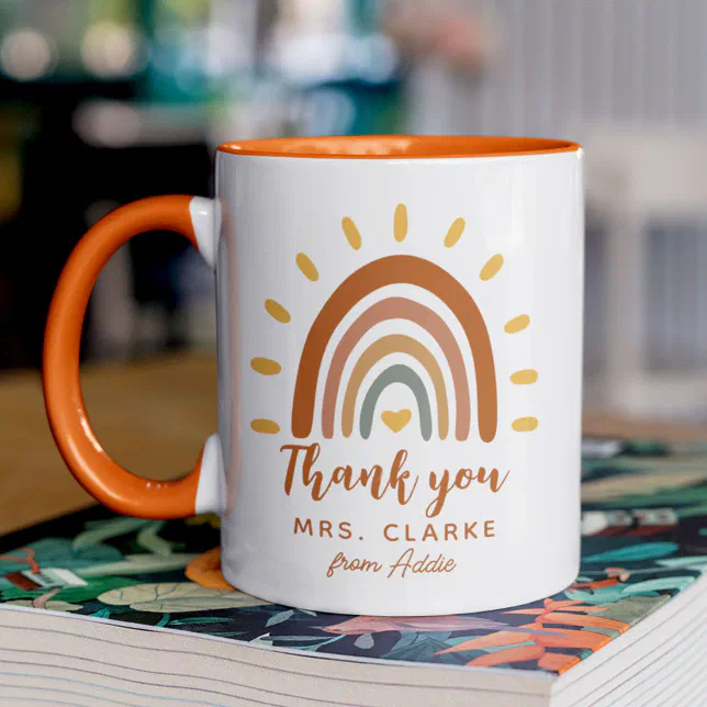 Thank You Teacher Custom Name Boho Rainbow Sun Mug | Zazzle