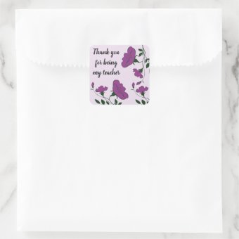 Thank You Teacher Purple Flower Appreciation Square Sticker | Zazzle