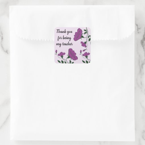 Thank You Teacher Purple Flower Appreciation Square Sticker | Zazzle