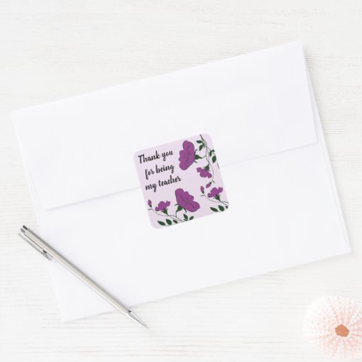 Thank You Teacher Purple Flower Appreciation Square Sticker | Zazzle