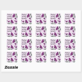 Thank You Teacher Purple Flower Appreciation Square Sticker | Zazzle