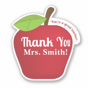 Thank You Teacher Red Apple Personalized Sticker | Zazzle