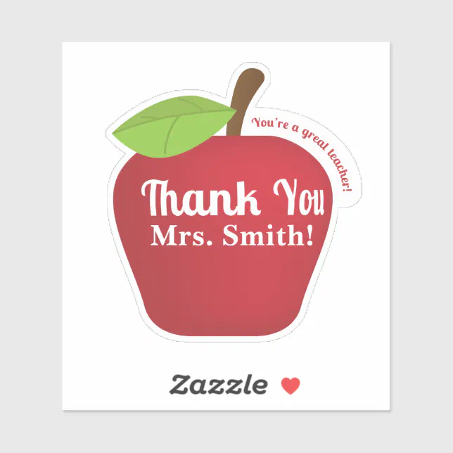 Thank You Teacher Red Apple Personalized Sticker | Zazzle