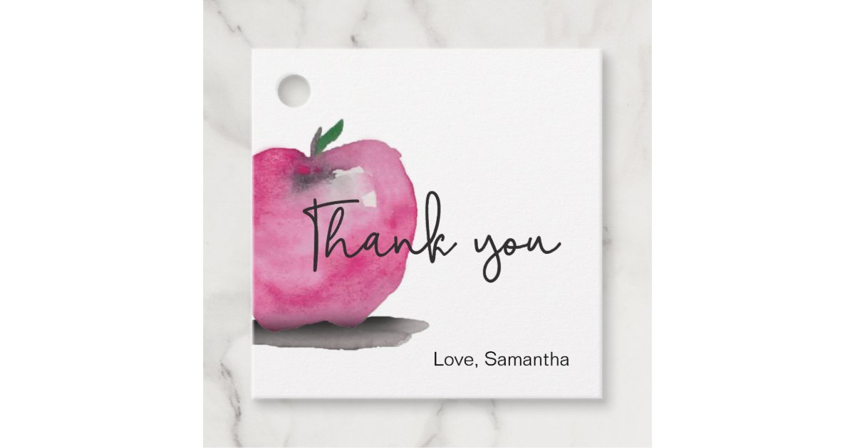 Thank you Teacher Red Apple watercolor Favor Tags | Zazzle