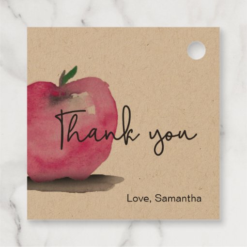 Thank you Teacher Red Apple watercolor kraft Favor Tags | Zazzle