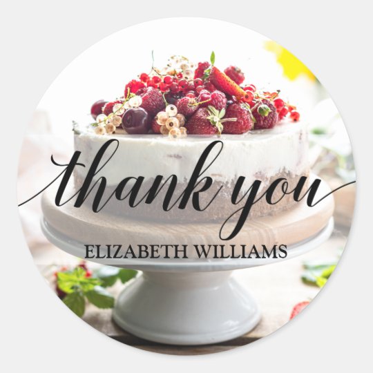 Thank You Text Elegant Cake Classic Round Sticker | Zazzle.com