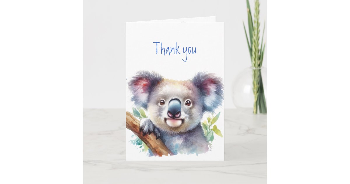 Thank you Thanks Cute Koala Bear Animal Nature Art Card | Zazzle