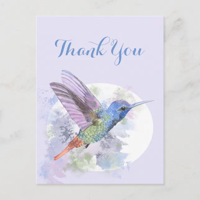 Thank you Thanks Watercolor Hummingbird Bird Postcard | Zazzle
